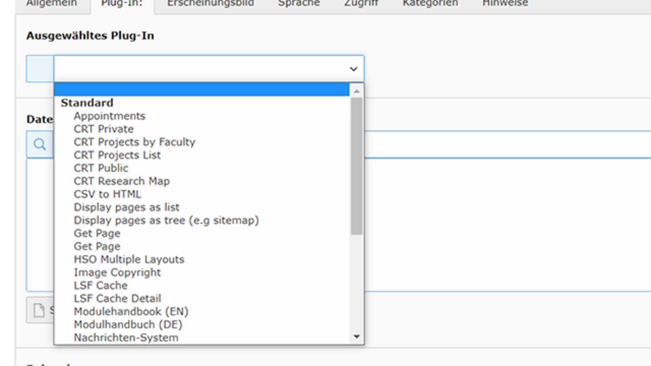 Allgemeines Plug-In: Dokumentation der Website der Hochschule Offenburg